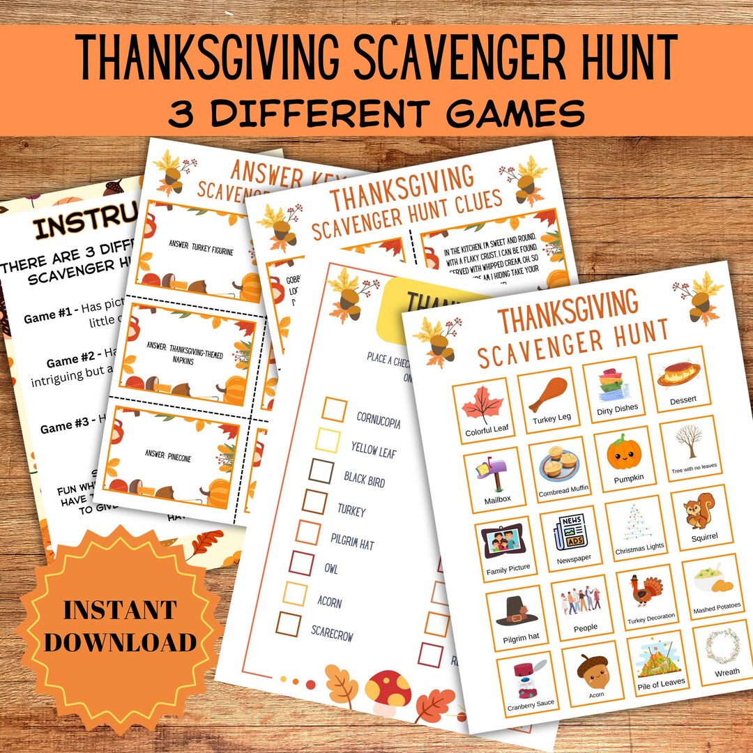 Thanksgiving Fall Scavenger Hunt Game, Thanksgiving Treasure Hunt, Kids ...