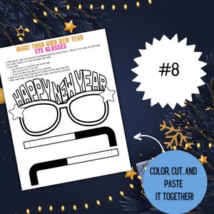 Kid's New Year's Eve Paper Crown Craft, NYE Eyeglasses 2025, Party Hat ...