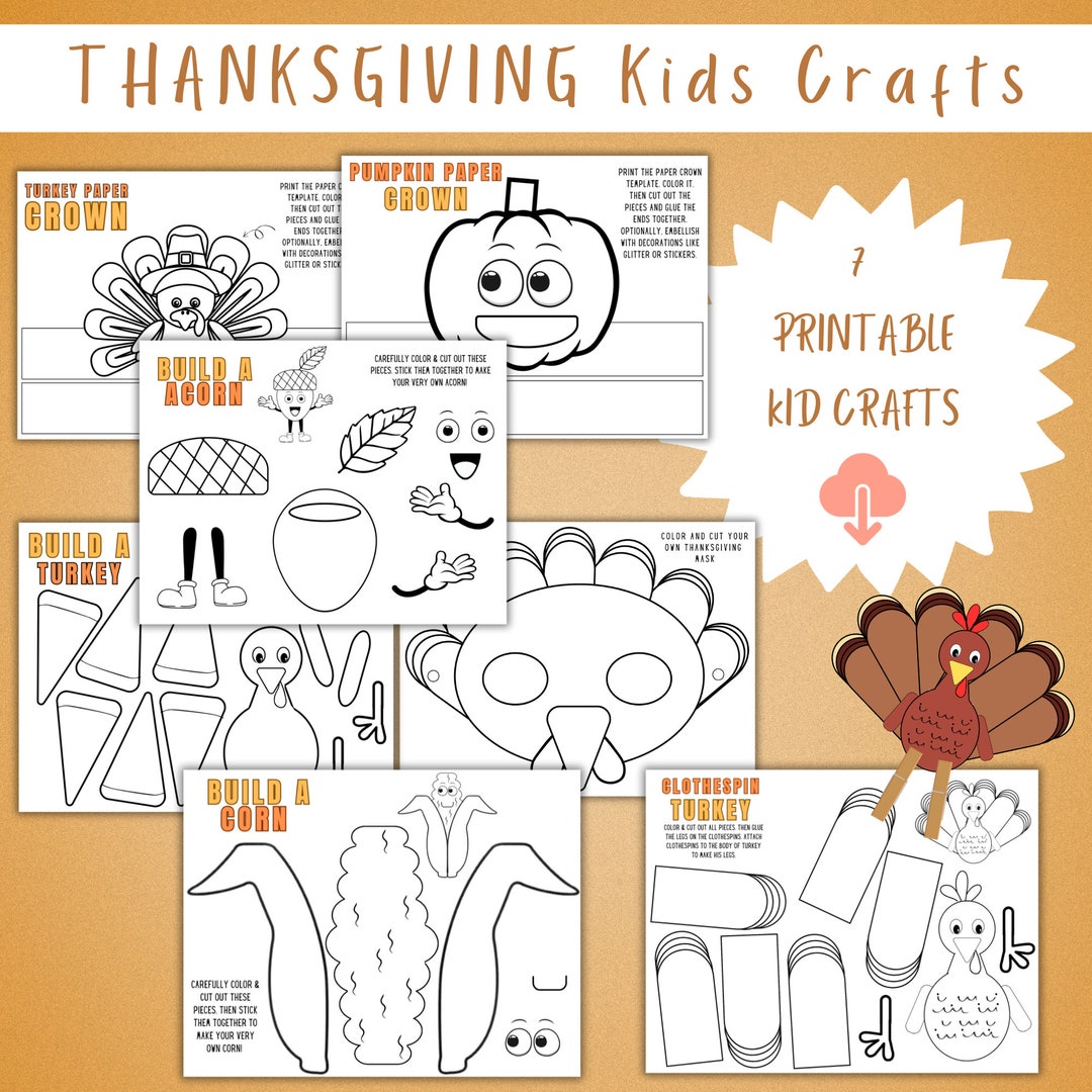 Thanksgiving Kids Craft Bundle Activity Pack 7 Interactive - Etsy