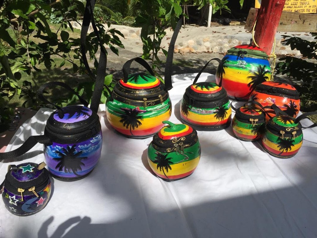 Calabash Bag Painted With Red Gold and Green Sunset - Etsy