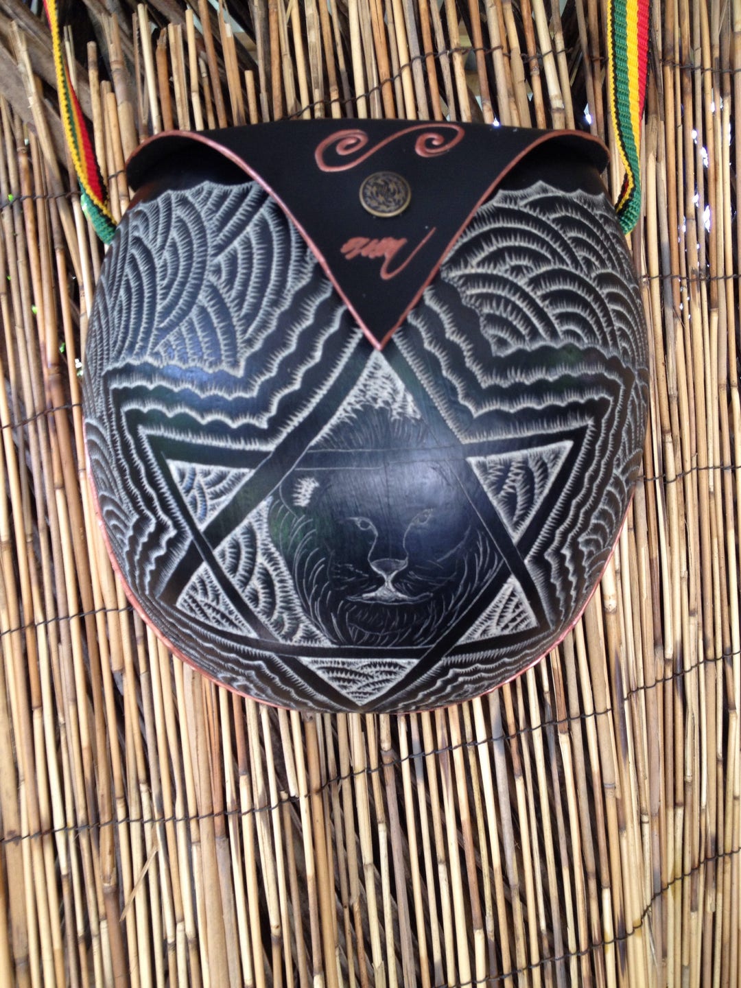 Calabash Handbag Black Carved With Lion Face and David Star. - Etsy