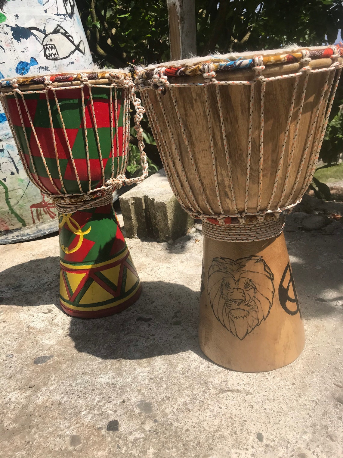Djembe Drums Carved With Designed or Natural Wood Goat Skin | Etsy