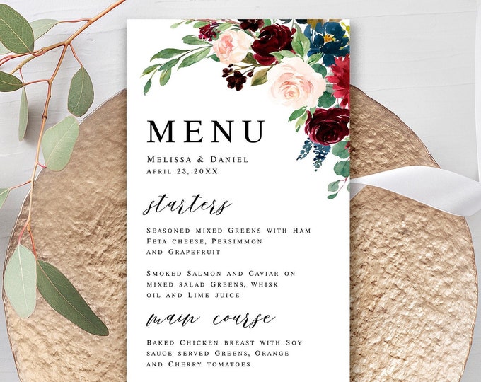 Wedding Menu With Name / Handmade Paper Wedding Menu / Handwritten ...