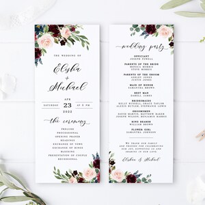 Burgundy Wedding Program Template Editable Wedding Propram Printable ...