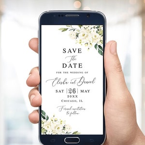 Electronic Save the Date Template Editable White Roses Save the Date ...