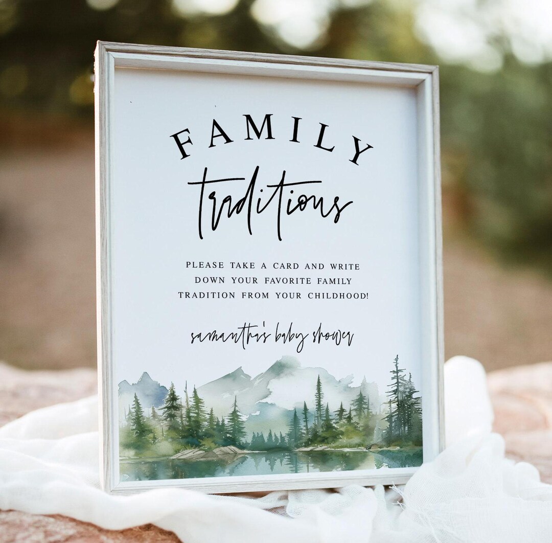 Family Traditions Sign and Card Mountains and Lake Forest Design ...