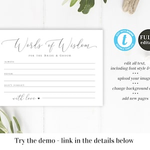 Words of Wisdom Card Template Fully Editable Wedding Advice - Etsy
