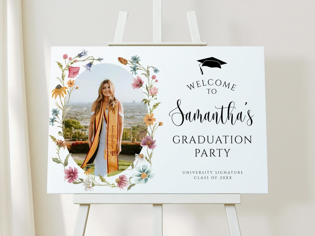 Wildflowers Graduation Welcome Sign Editable Welcome Sign With Picture ...