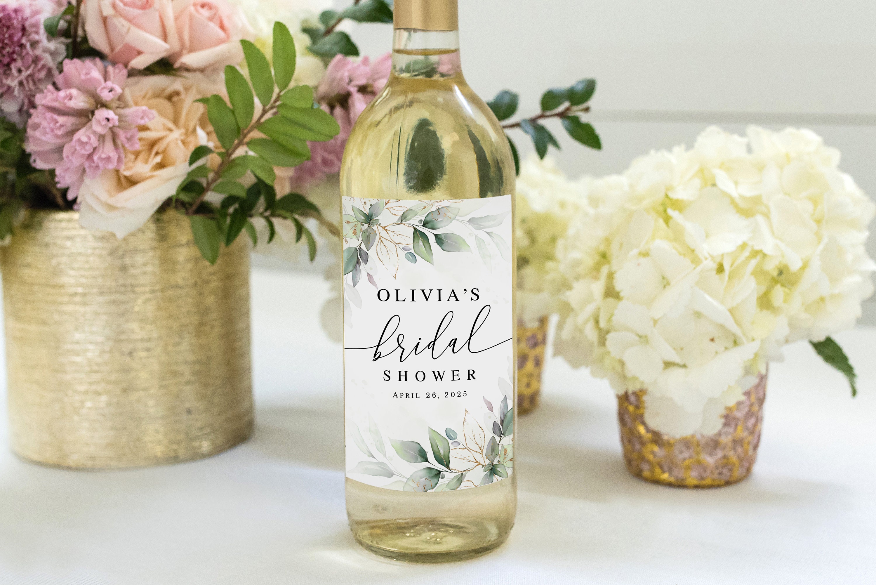 Greenery Bottle Labels Editable Template Bridal Shower Favor - Etsy