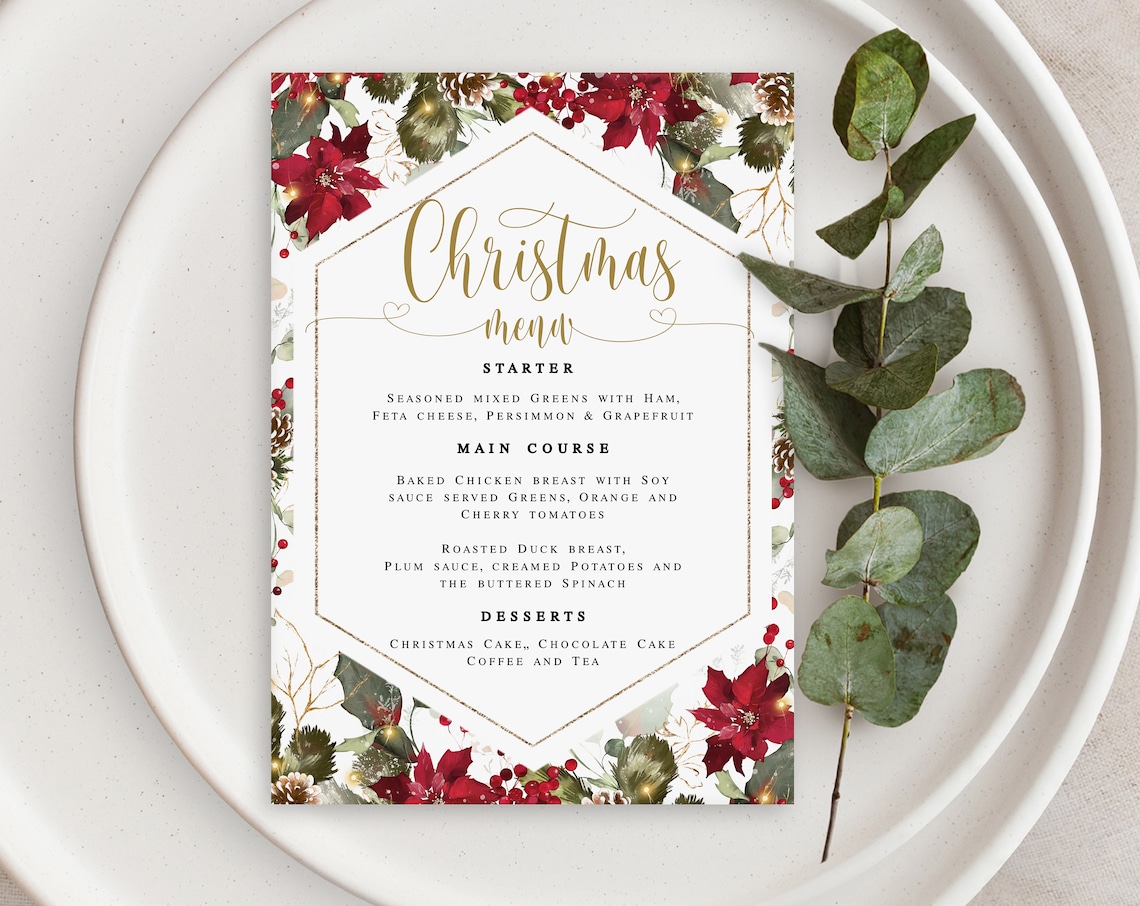 Christmas Menu Editable Template Holiday Party Menu Printable - Etsy
