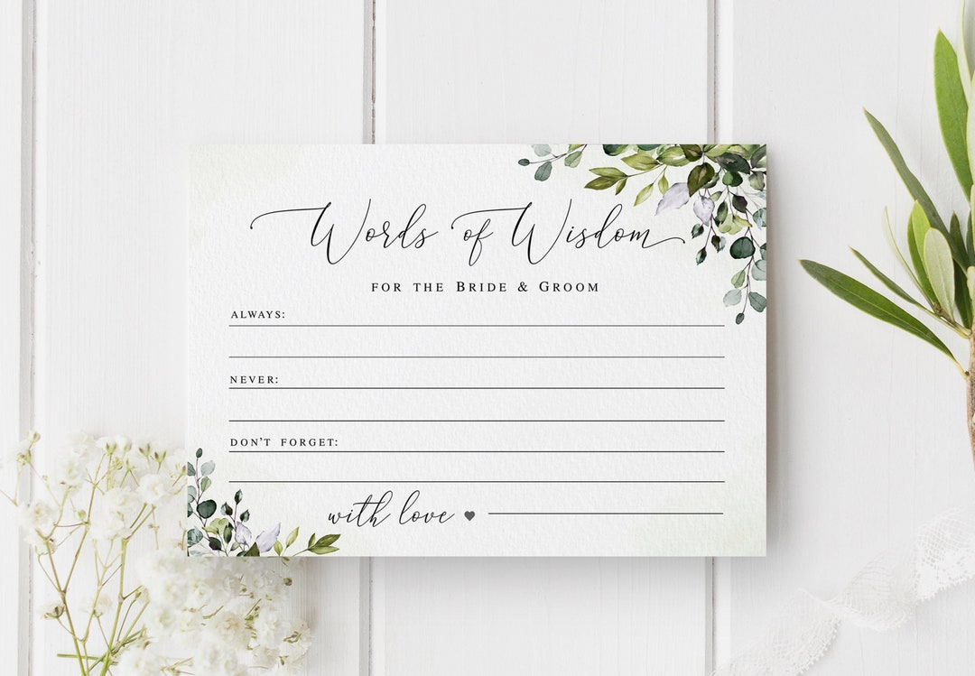 Words of Wisdom Card Template Editable Advice for Bride and - Etsy