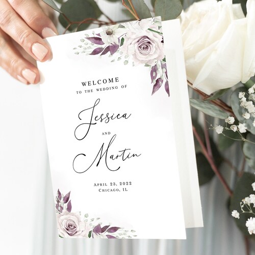 Purple Wedding Program Template Folded Booklet Purple - Etsy