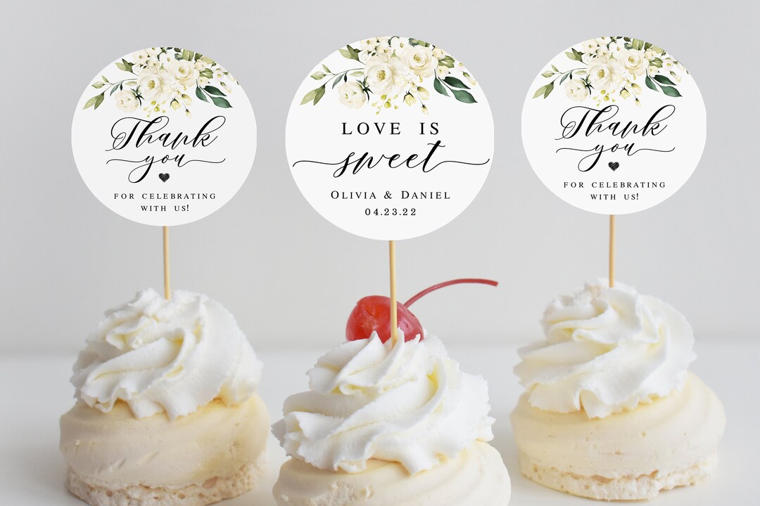 White Roses Labels Cupcake Topper Labels Editable Round Gift Tag ...