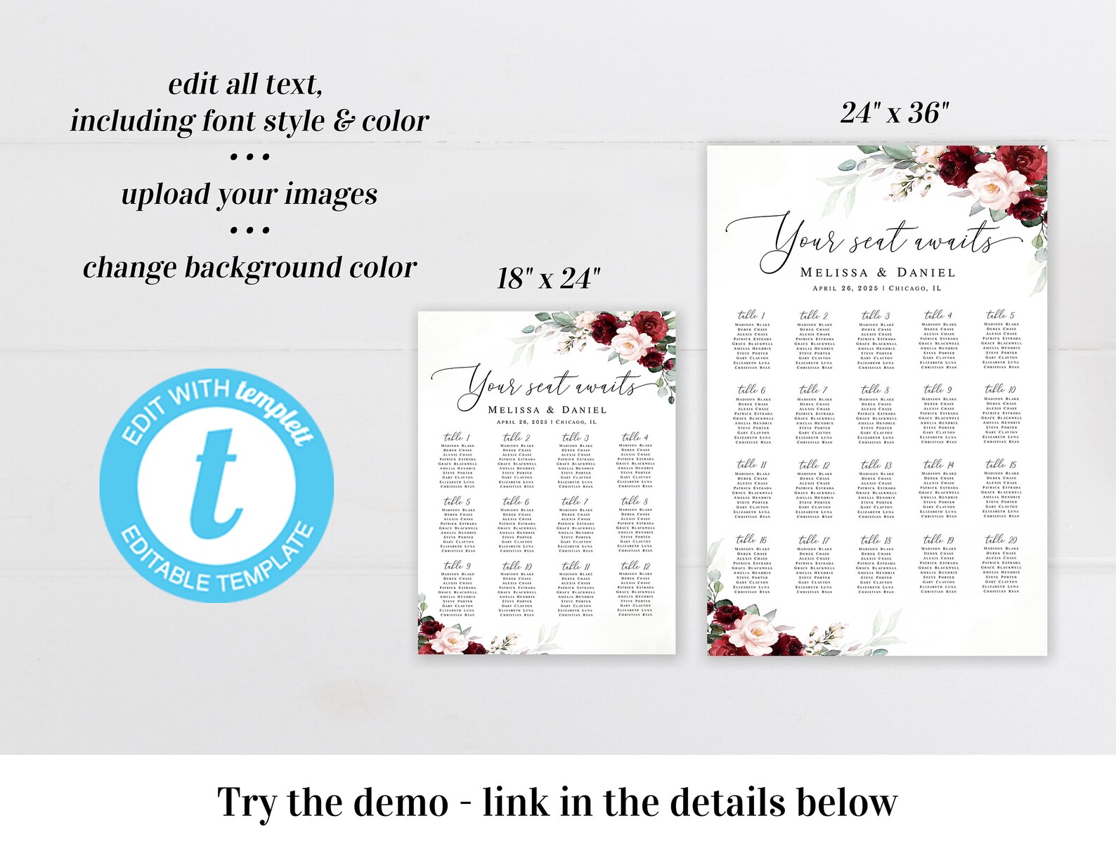 Seating Chart Poster Printable Editable Template Your Seat - Etsy