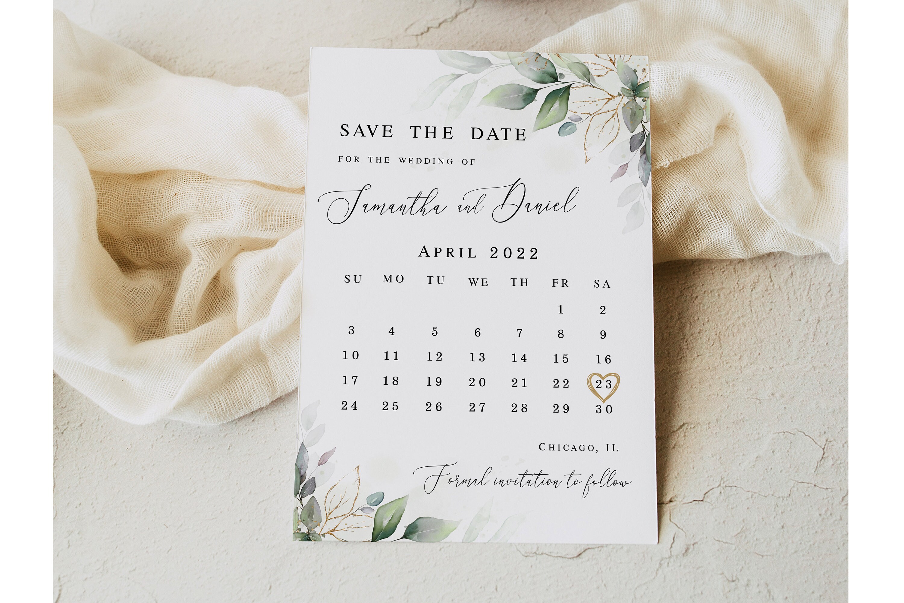 Greenery Calendar Save the Date Template Editable Printable - Etsy