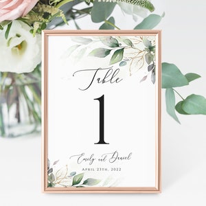Greenery Table Numbers Template Printable Editable Table Card With ...
