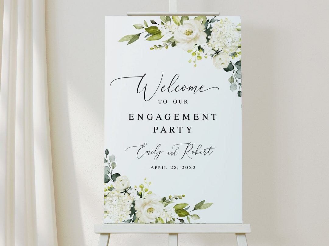 Welcome Engagement Party Sign Template White Roses Editable Welcome ...
