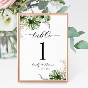 Tropical Table Number Card Printable Greenery Table Number Card ...