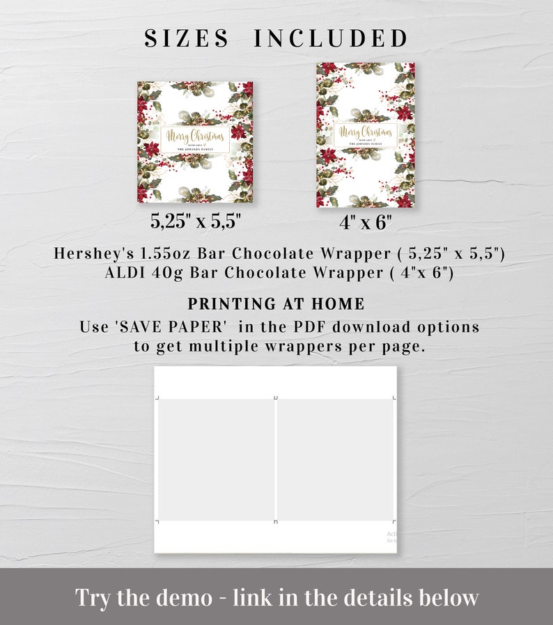 Christmas Chocolate Bar Wrapper Template Holiday Candy Bar Label ...