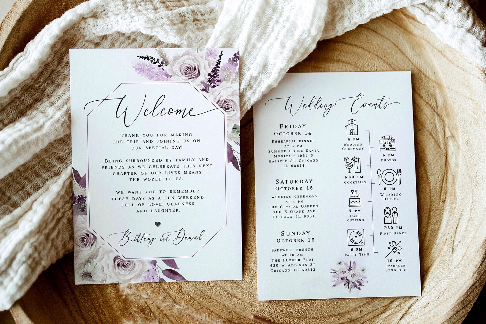 Purple Wedding Timeline Template Order of Events Floral Itinerary ...