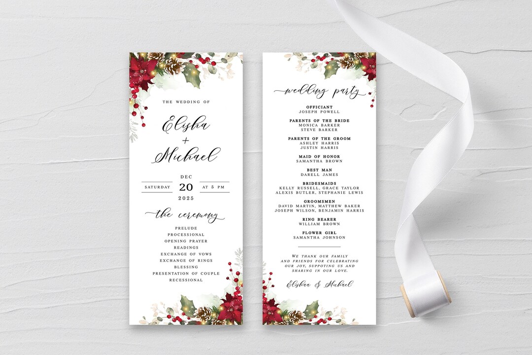 Christmas Wedding Program Template Printable Editable Program Wedding ...
