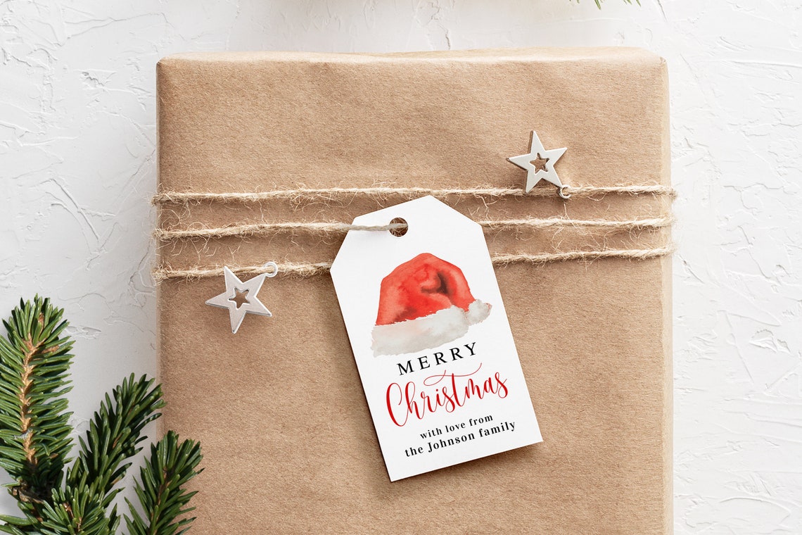 Santa Hat Gift Tag Editable Template Christmas Gift Tag - Etsy