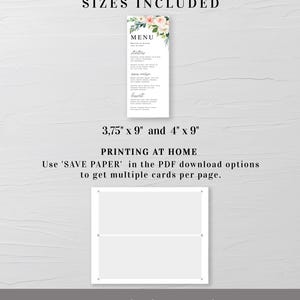 Floral Menu Card Template Blush Menu Card Printable Pink Flowers Menu ...