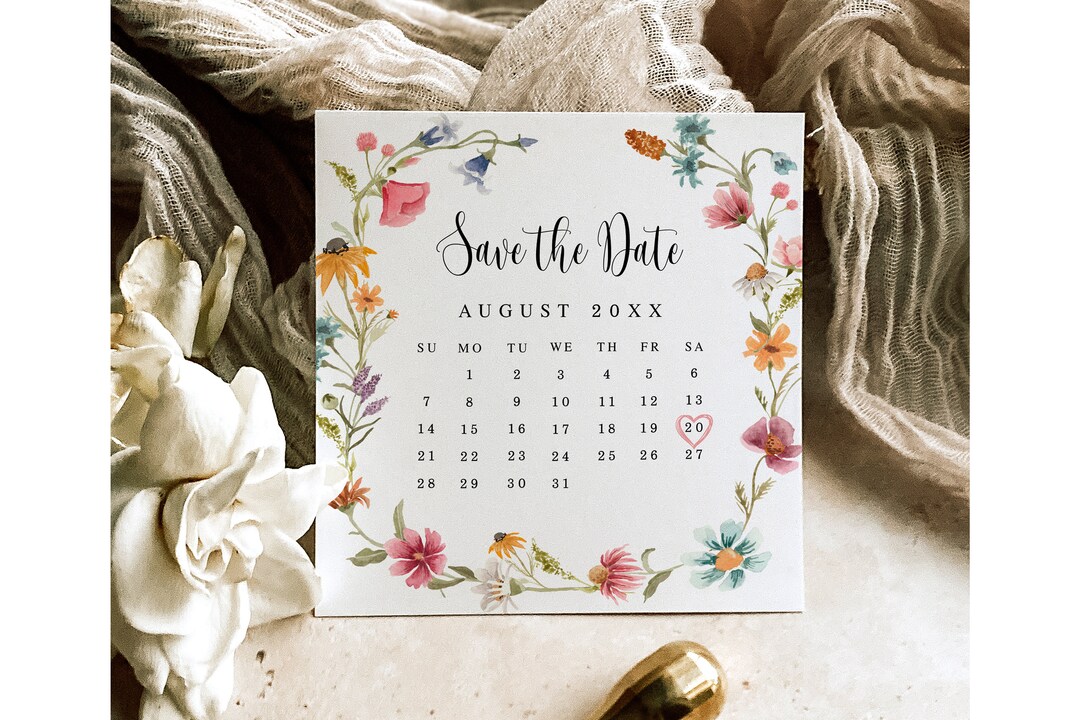 Wildflower Calendar Save the Date Template Modern Save the Date ...