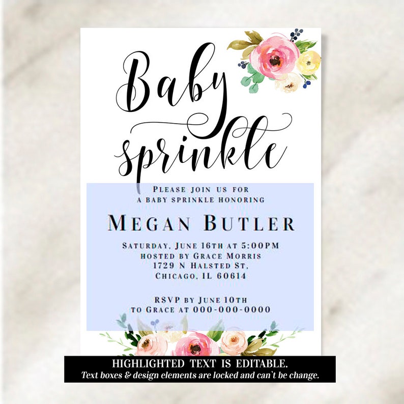Floral baby sprinkle template Baby sprinkle invitation | Etsy