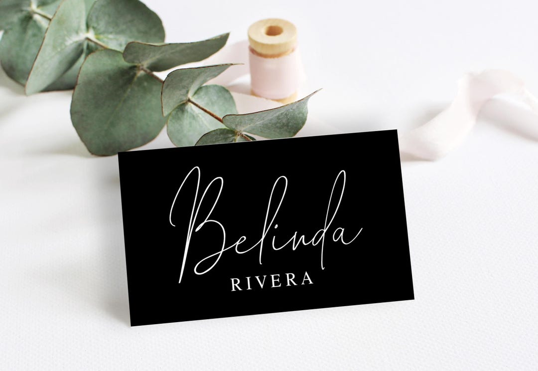 Elegant Black Place Card Template Editable Wedding Name Cards Digital ...