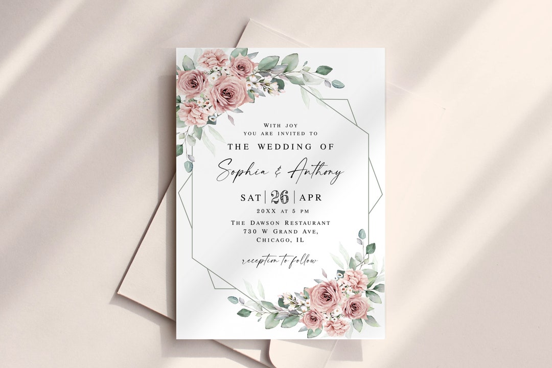 Floral Wedding Invitation Template Self-editing Invite Printable Dusty ...