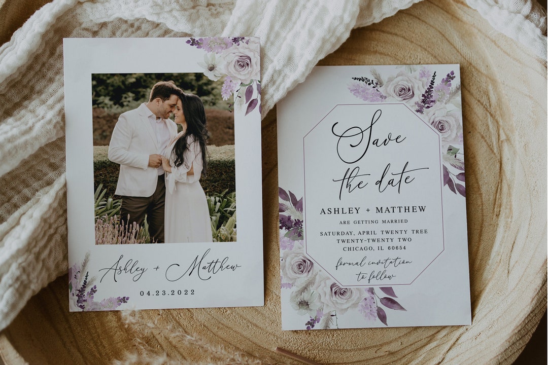 Purple Save the Date Template Printable Photo Save the Date Edit With ...