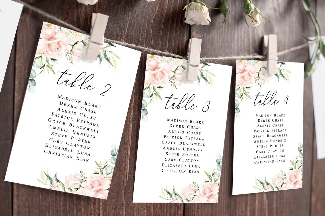 Seating Plan Printable Floral Seating Chart Cards Self-editing - Etsy ...