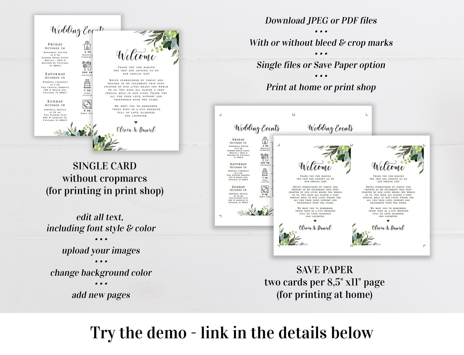 Eucalyptus Wedding Timeline Printable Schedule Template - Etsy