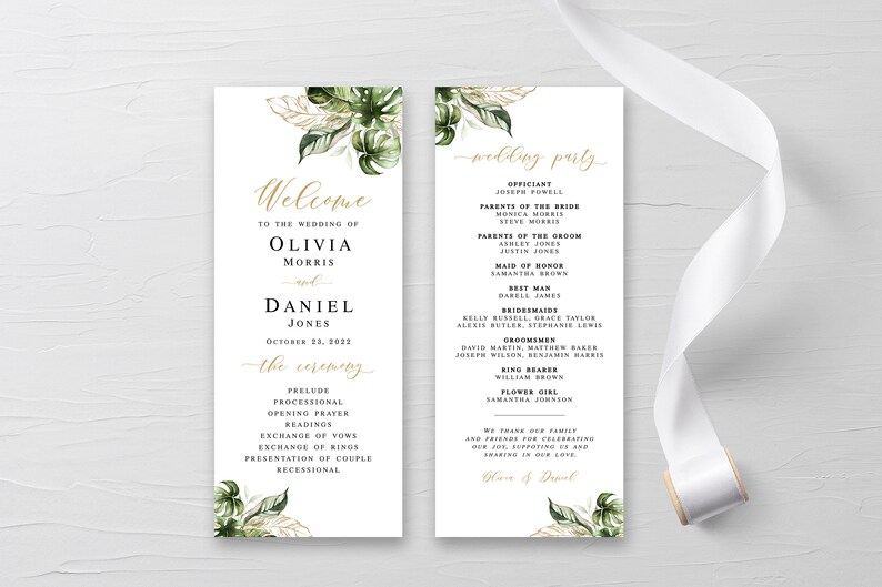 Greenery Wedding Program Template Editable Program Printable - Etsy