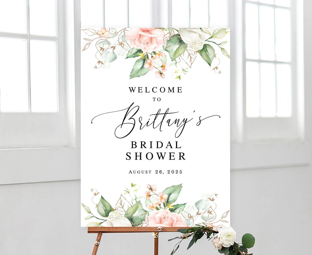 Bridal Shower Welcome Sign Template Pink White Roses Welcome Sign ...