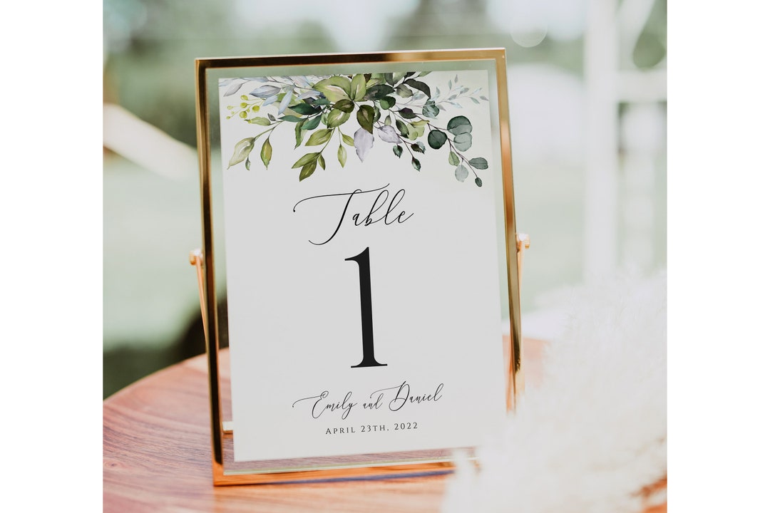 Eucalyptus Table Numbers Card Template Editable Numbers Card Printable ...