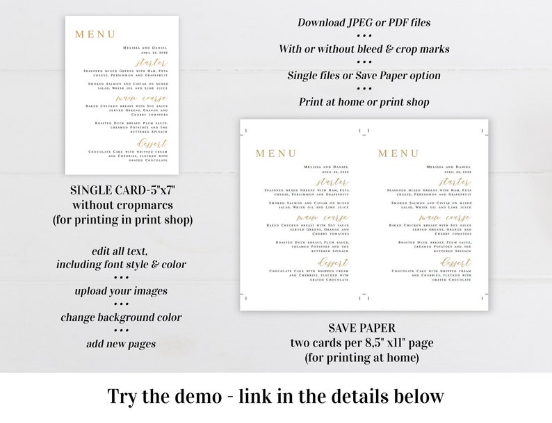 Wedding Menu Card Fully Editable Template Printable Reception - Etsy