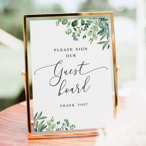 Greenery Guest Board Sign Template Eucalyptus Wedding Signs Editable ...