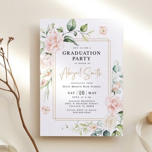 Floral Graduation Party Invitation Template Printable Grad Announcement ...