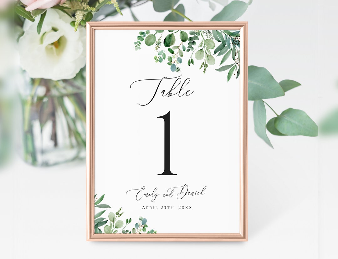Eucalyptus Table Numbers Card Template Eucalyptus Wedding Editable ...