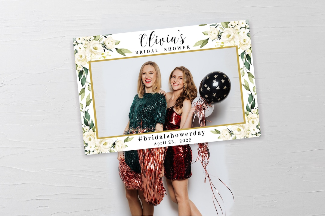 Floral Photo Frame Template White Roses Frame Printable Bridal Shower ...