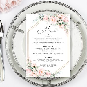 Pink Flowers Menu Template Printable Editable Floral Menu Printable ...