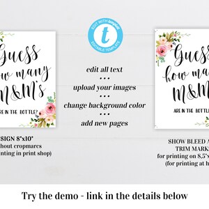 How Many M&ms Are in the Bottle Game Editable Games Baby Shower Games ...