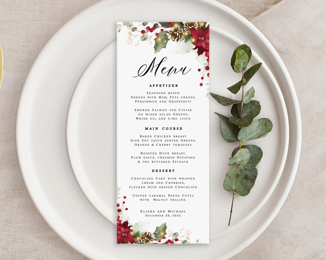 Christmas Menu Template Printable Editable Menu Card Holiday Menu ...