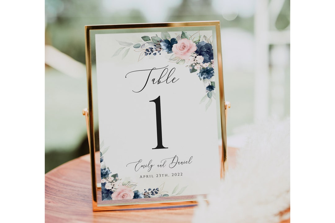 Table Numbers Card Template Editable Table Numbers Blue Wedding Table ...