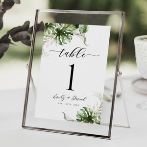 Greenery Table Numbers Template Editable Table Numbers Cards Printable ...