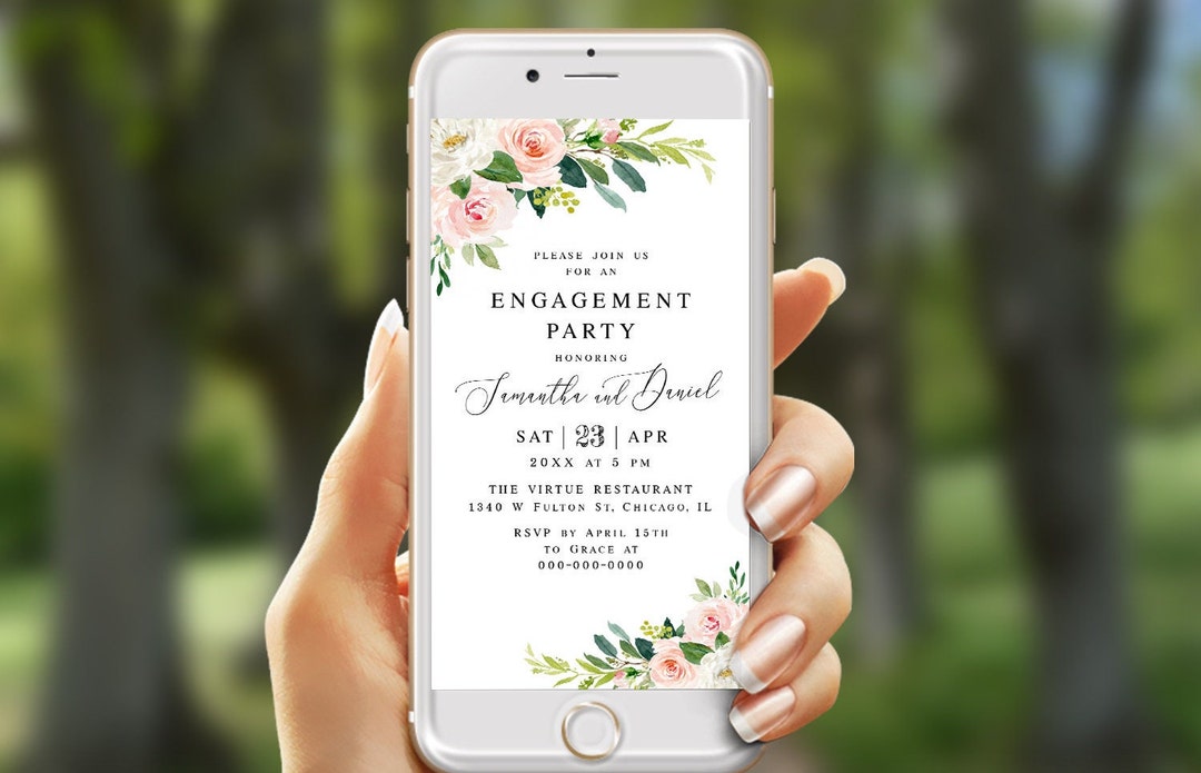 Floral Engagement Invitation Template Electronic Invite Editable Blush ...