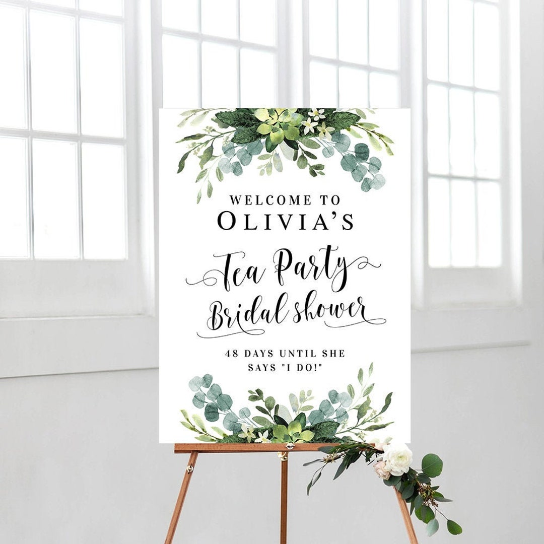 Eucalyptus Welcome Tea Party Sign Template Editable Welcome Sign Bridal ...