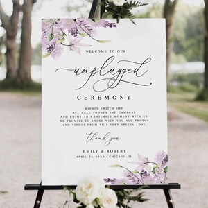 Lavender Welcome Unplugged Ceremony Sign Template Editable Sign Floral ...